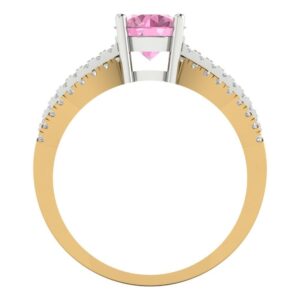 1.25 Carat Round cut Custom Engraving accent Pink faux Diamond Engagement Everlasting Ring 14k yellow White Gold 9