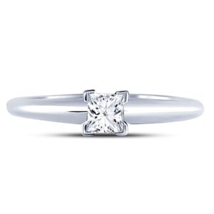 The Diamond Deal 14kt White Gold Womens Princess Diamond Solitaire Bridal Wedding Engagement Ring 1/3 Cttw