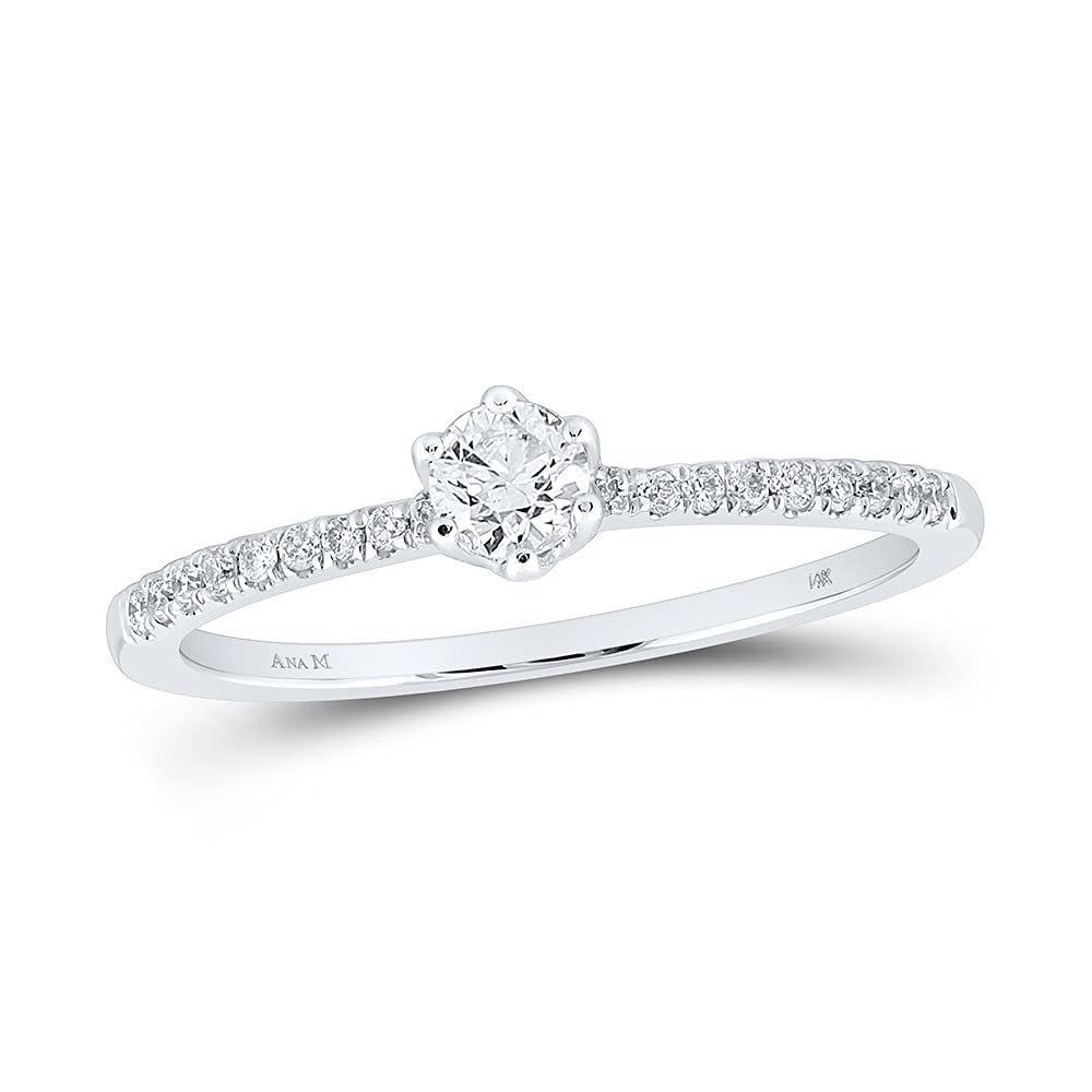 The Diamond Deal 14kt White Gold Round Diamond Solitaire Bridal Wedding Engagement Ring 1/3 Cttw