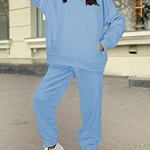 Fixmatti Women Jogger Outfit Sweatsuit 2 Piece Long Sleeve Hooded and Pant Set Tracksuit Blue L