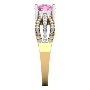 1.25 Carat Round cut Custom Engraving accent Pink faux Diamond Engagement Everlasting Ring 14k yellow White Gold 9