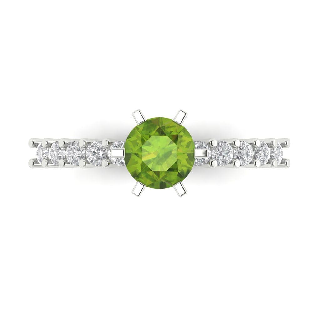 Clara Pucci 1.14ct Round cut Laser Engraving Solitaire Natural Vivid Green Peridot Wedding Anniversary Pave Ring 14k White Gold Size 10