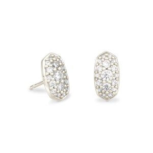 kendra scott grayson crystal stud earring in silver-plated brass, fashion jewelry for women, white cubic zirconia