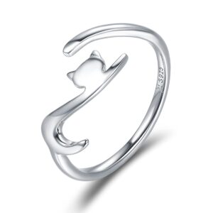 rukyf cat rings for women 925 sterling silver adjustable animal ring dainty stackable rings adjustable cute cat ring gifts for cat lovers