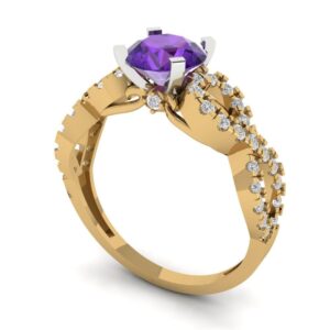 Clara Pucci 1.32ct Round Cut Custom Engraving Solitaire Natural Amethyst Statement W/accent Art Deco Ring 14k 2 tone Gold Size 5