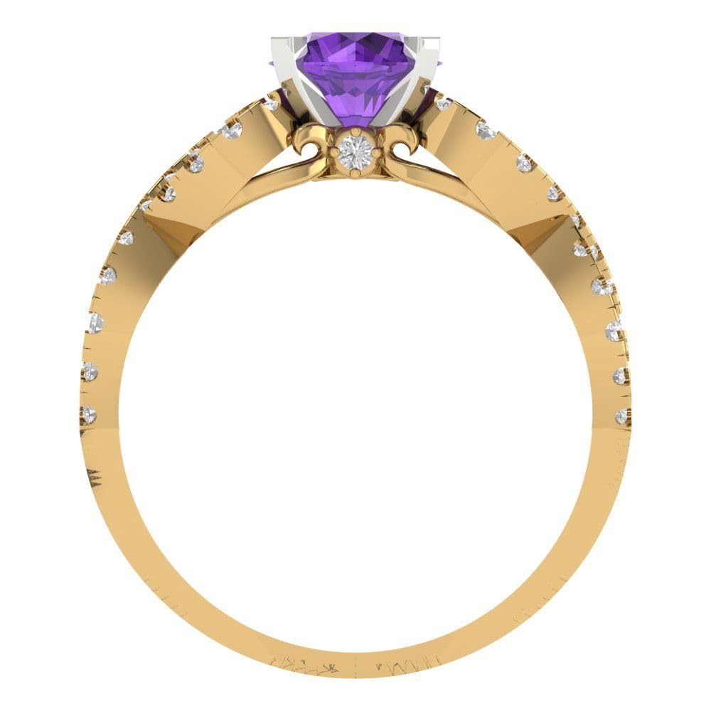 Clara Pucci 1.32ct Round Cut Custom Engraving Solitaire Natural Amethyst Statement W/accent Art Deco Ring 14k 2 tone Gold Size 5