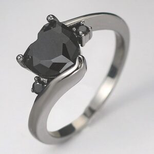 Black Gold Plated Heart Shaped Stone Solitaire Style Wedding Engagement Promise Statement Ring (Full Black, 8)