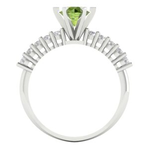 Clara Pucci 1.14ct Round cut Laser Engraving Solitaire Natural Vivid Green Peridot Wedding Anniversary Pave Ring 14k White Gold Size 10