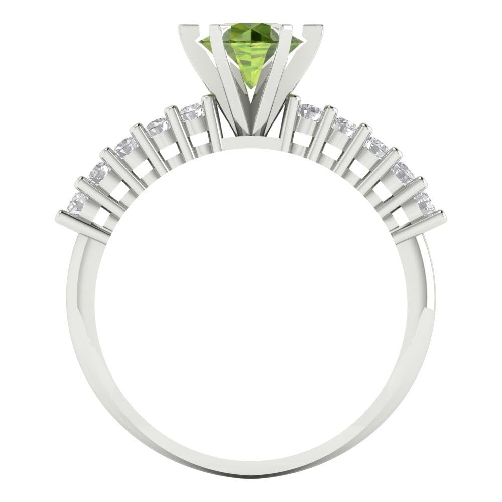 Clara Pucci 1.14ct Round cut Laser Engraving Solitaire Natural Vivid Green Peridot Wedding Anniversary Pave Ring 14k White Gold Size 10