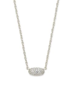 kendra scott grayson crystal pendant necklace in silver-plated brass, fashion jewelry for women, white cubic zirconia