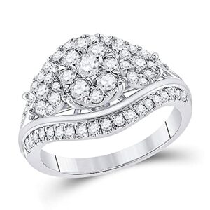 the diamond deal 10kt white gold round diamond cluster bridal wedding engagement ring 1 cttw