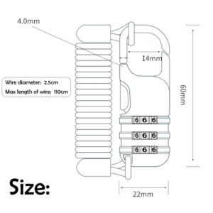 ZHome 3-Digit Combination Cable Lock for Bike Motocycle Helmet, Portable Code Lock with Steel Cable for Luggage Backpack Black 1Pc/Set