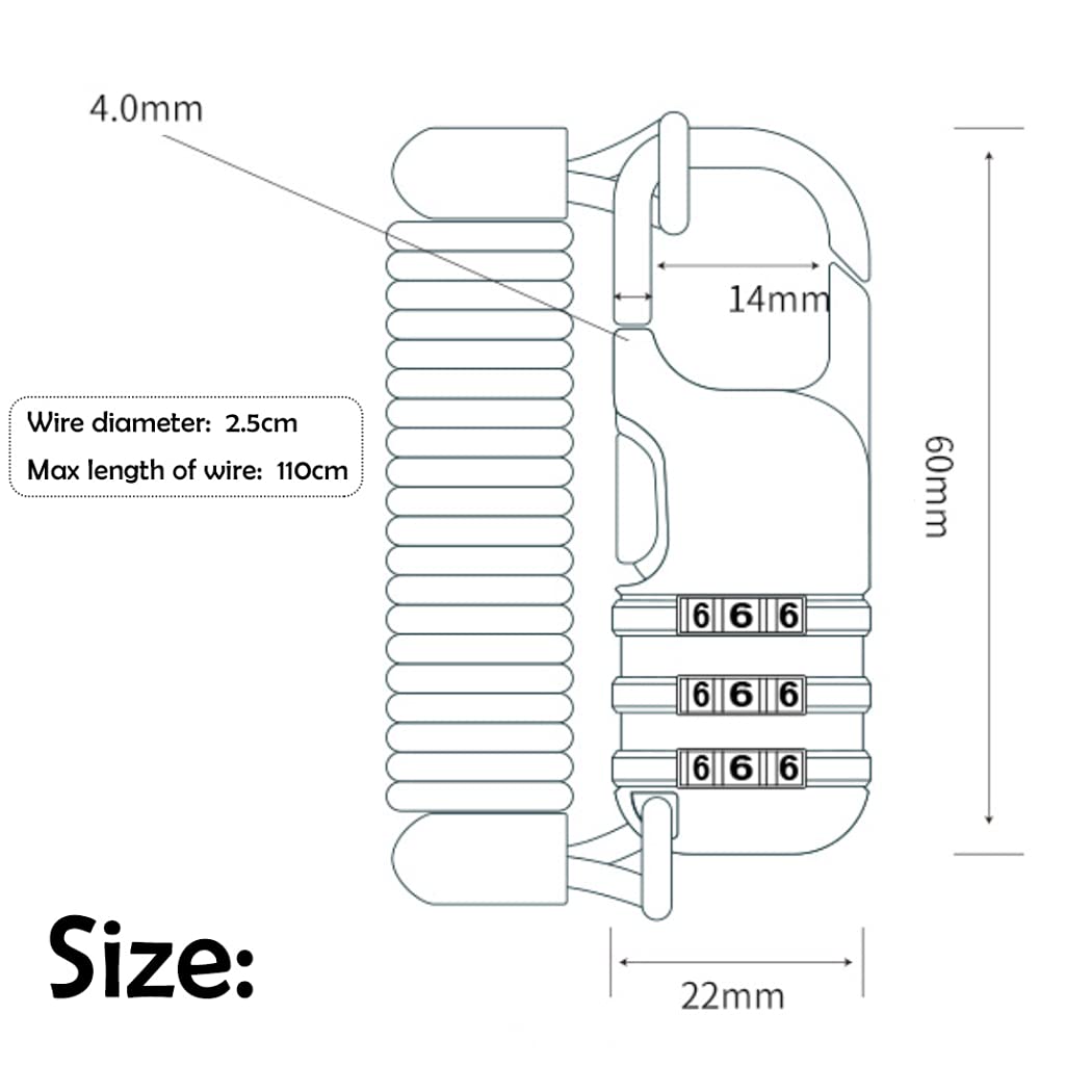 ZHome 3-Digit Combination Cable Lock for Bike Motocycle Helmet, Portable Code Lock with Steel Cable for Luggage Backpack Black 1Pc/Set