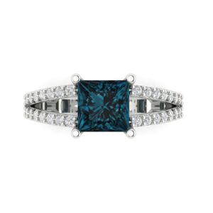 clara pucci 2.39ct princess cut custom engraving solitaire split shank london blue topaz statement art deco ring 14k white gold sz 9.5