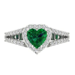 1.75 carat heart cut custom engraving halo split shank faux green emerald engagement everlasting ring 14k white gold 8