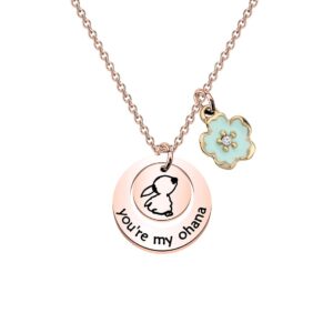 fustmw ohana necklace you’re my ohana pendant hibiscus flower necklace gifts for family best friends (rose gold)