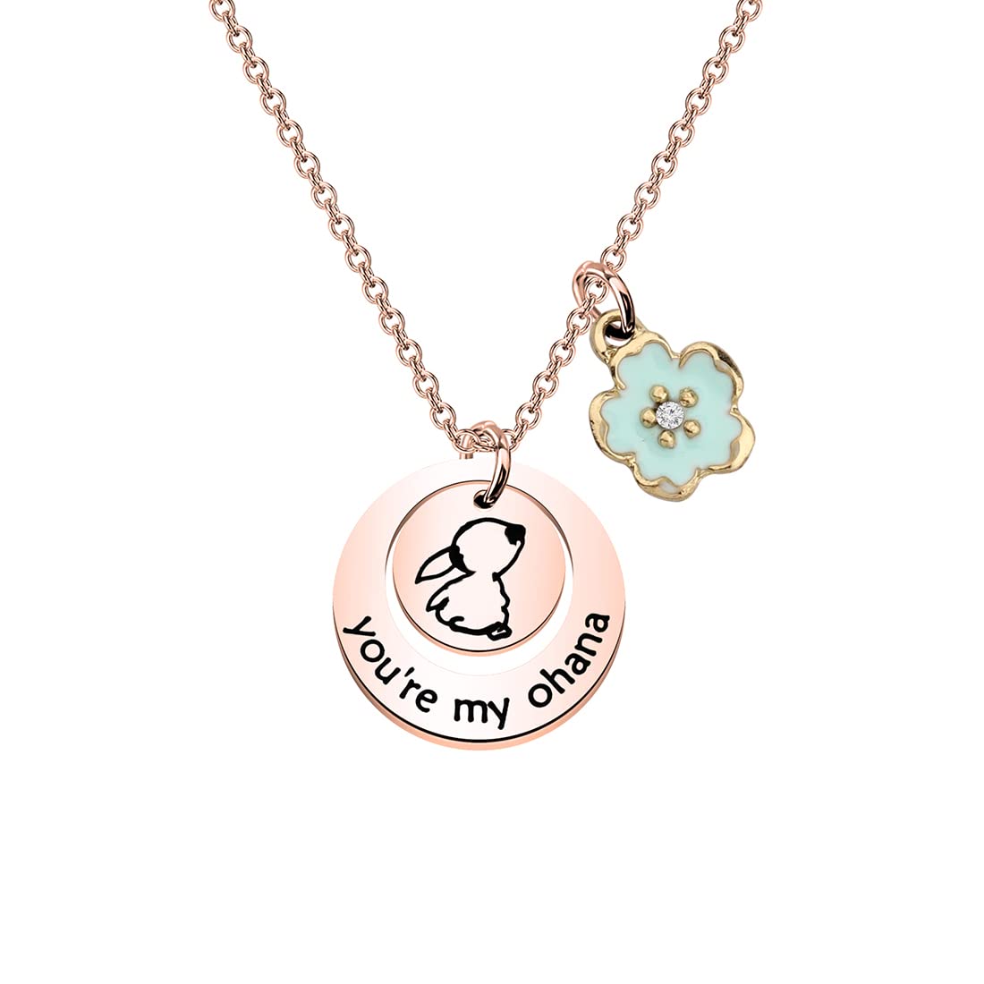 FUSTMW Ohana Necklace You’re My Ohana Pendant Hibiscus Flower Necklace Gifts for Family Best Friends (rose gold)