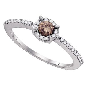 the diamond deal 10kt white gold round brown diamond solitaire bridal wedding engagement ring 1/3 cttw