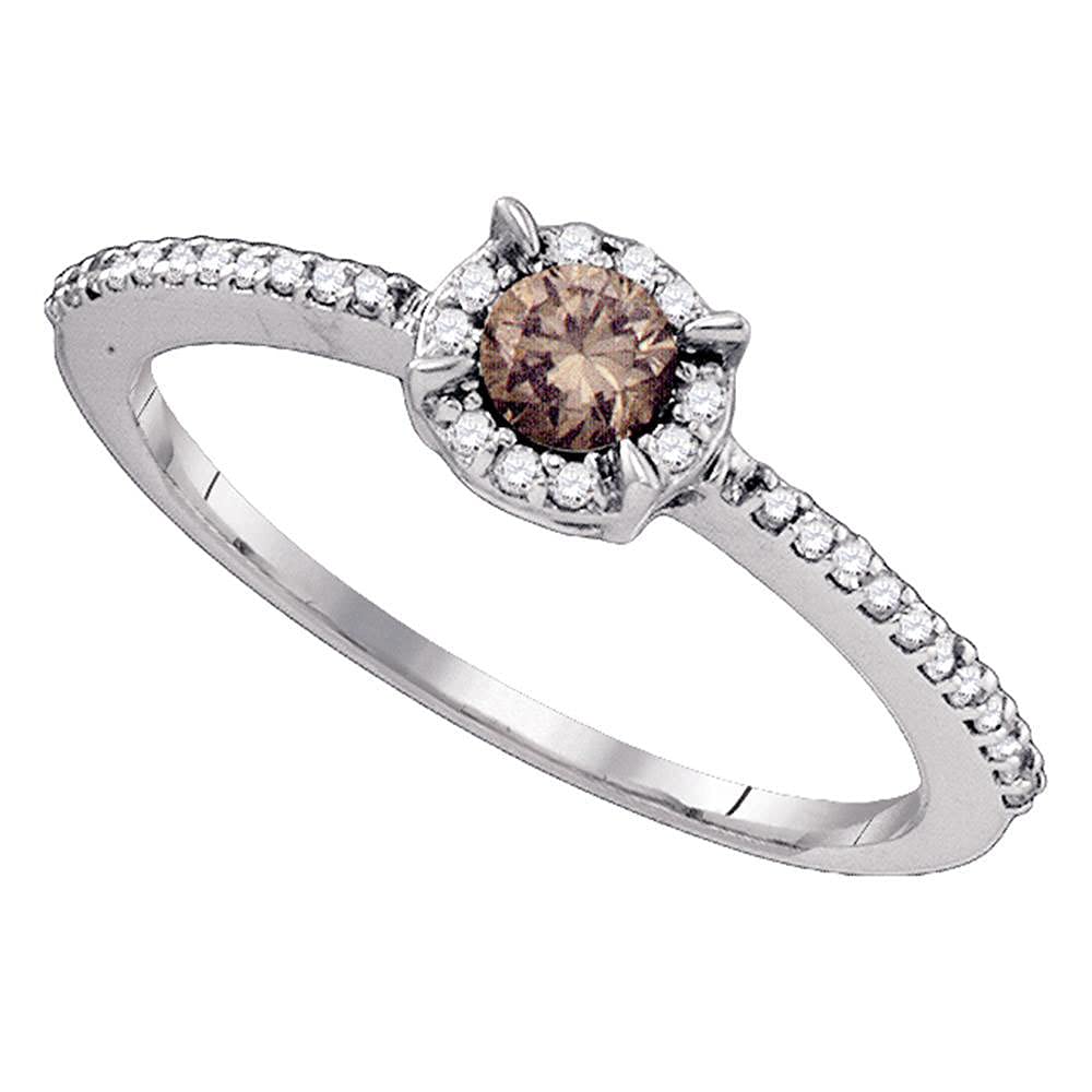 The Diamond Deal 10kt White Gold Round Brown Diamond Solitaire Bridal Wedding Engagement Ring 1/3 Cttw