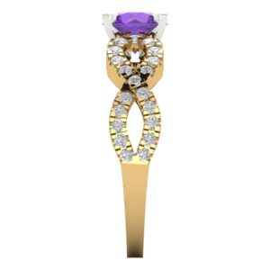 Clara Pucci 1.32ct Round Cut Custom Engraving Solitaire Natural Amethyst Statement W/accent Art Deco Ring 14k 2 tone Gold Size 5