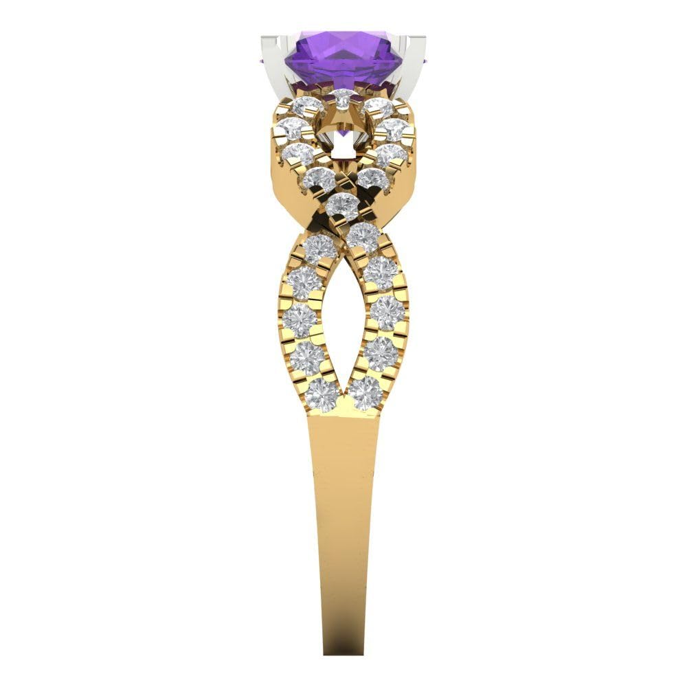 Clara Pucci 1.32ct Round Cut Custom Engraving Solitaire Natural Amethyst Statement W/accent Art Deco Ring 14k 2 tone Gold Size 5