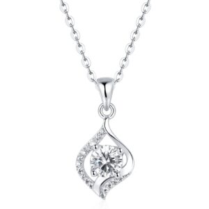 raelyn&bev. 18” sterling silver cubic zirconia pendant necklace for women with polishing cloth, protection box and velvet drawstring bag