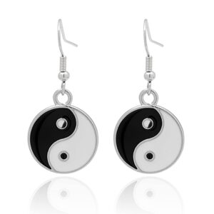 tianbangshi enamel black white tai chi bagua yin yang earrings - simple yin and yang life balance earrings for women jewelry birthday gift accessories holiday gift (tai ji)