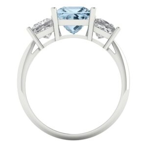 Clara Pucci 2.97ct Princess cut Custom Engraving 3 Stone Solitaire W/Accent Real Aquamarine Statement Art Deco Ring 14k White Gold SZ 8