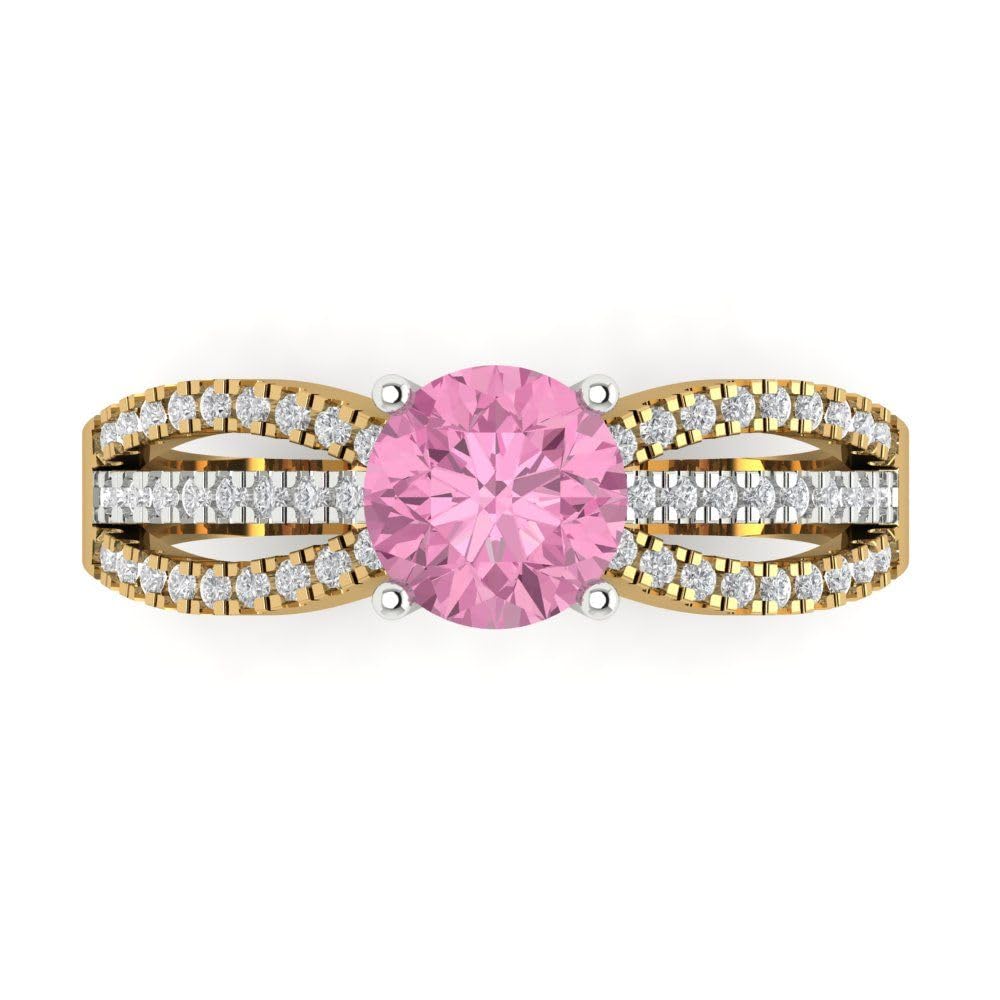 1.25 Carat Round cut Custom Engraving accent Pink faux Diamond Engagement Everlasting Ring 14k yellow White Gold 9