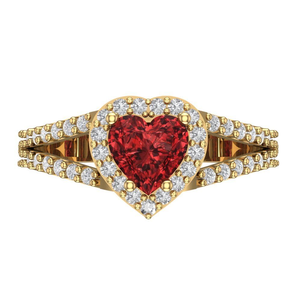 Clara Pucci 1.72ct Heart cut Custom Engraving Solitaire W/Accent Halo split shank Garnet Statement Art Deco Ring 14k Yellow Gold SZ 7.25