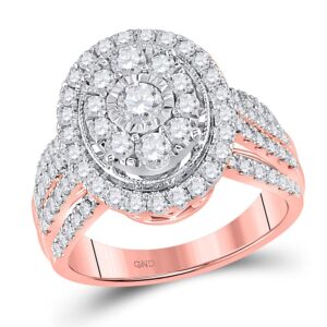 the diamond deal 14kt rose gold round diamond oval bridal wedding engagement ring 1-1/2 cttw