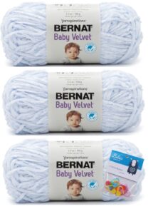 bernat baby yarn bernat baby velvet yarn - 3.5 oz, sky blue - 3 pack bundle with bella's crafts stitch markers