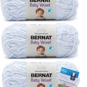 Bernat Baby Yarn Bernat Baby Velvet Yarn - 3.5 Oz, Sky Blue - 3 Pack Bundle with Bella's Crafts Stitch Markers