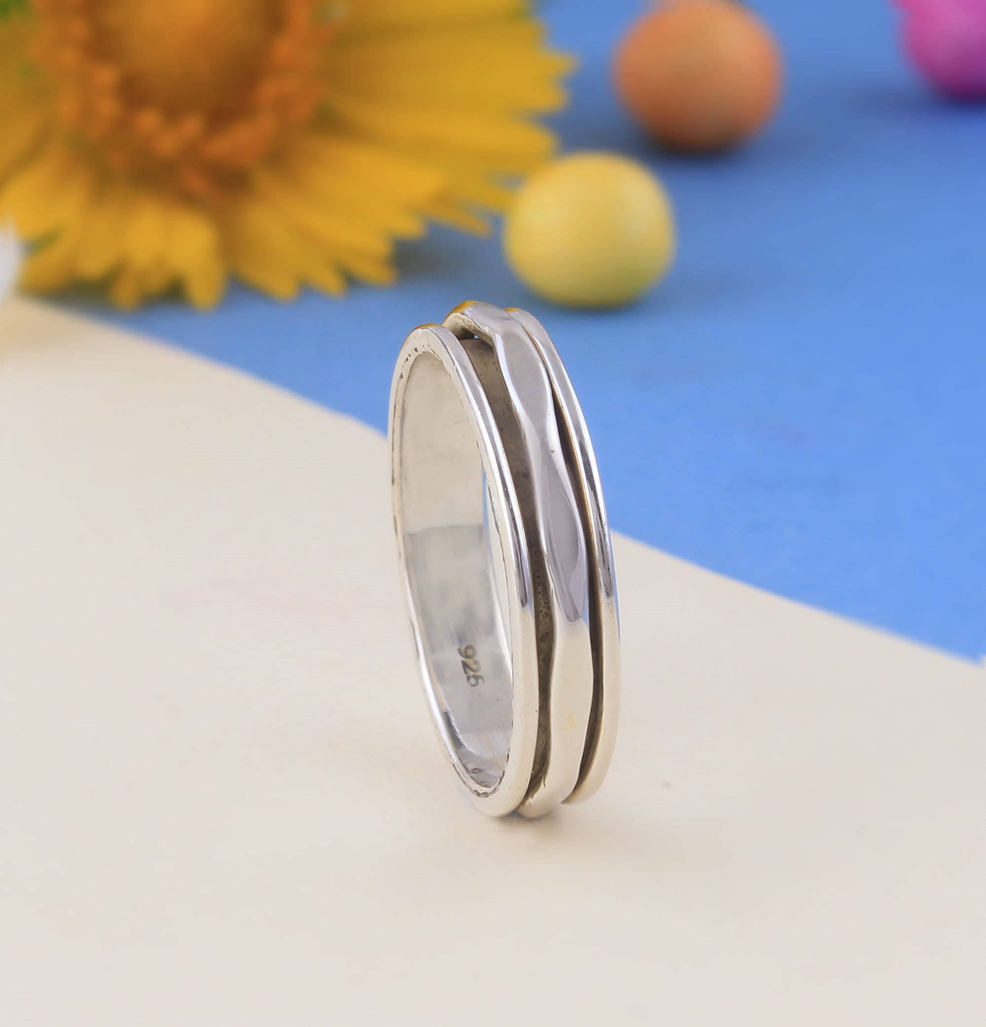 Solid 925 Sterling Silver Spinning Ring Thin Band Spinner (10)