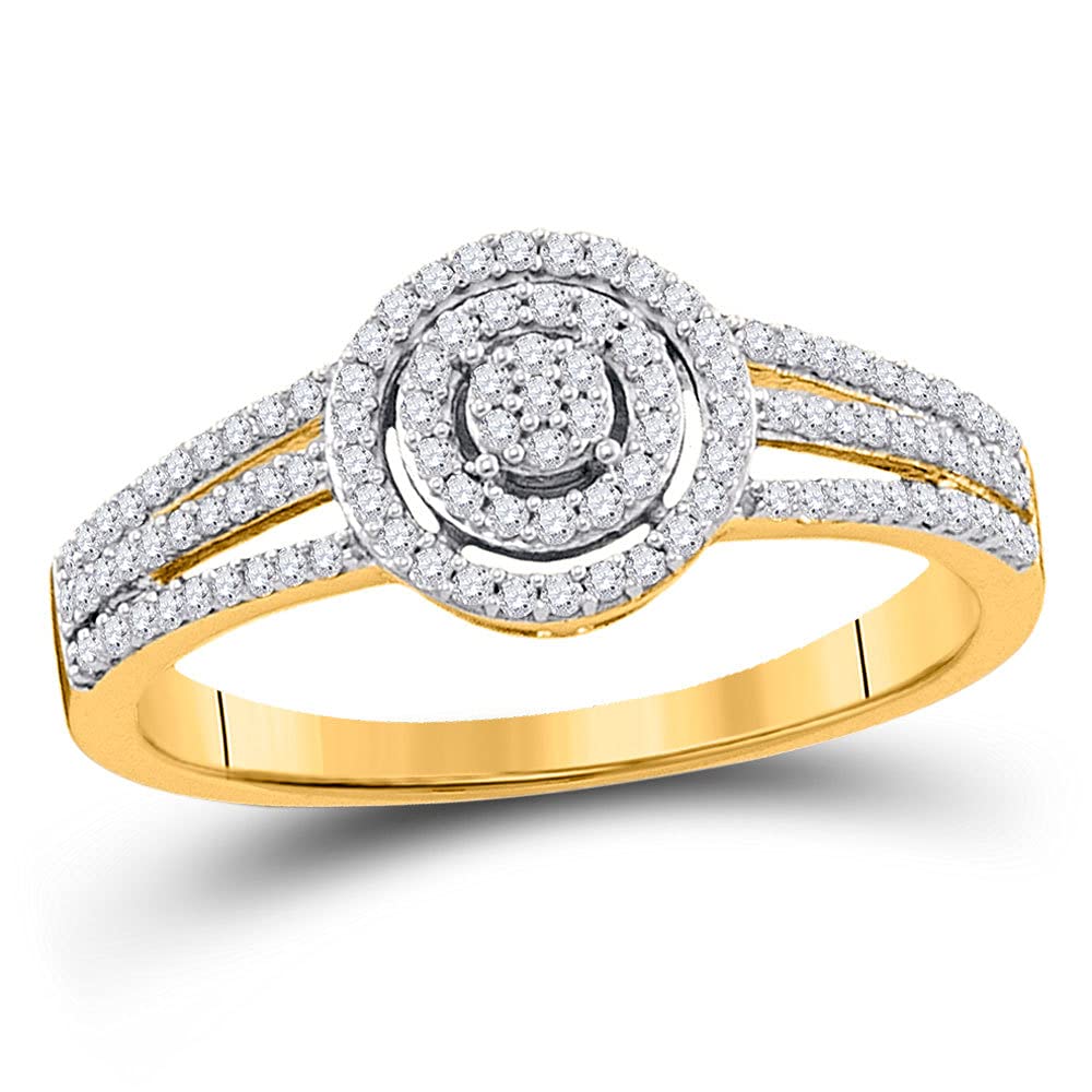 The Diamond Deal 10kt Yellow Gold Round Diamond Cluster Bridal Wedding Engagement Ring 1/5 Cttw