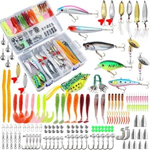 tcmby 327pcs fishing lures tackle bait kit set for freshwater fishing tackle box with tackle included fishing gear and equipment, crankbait, soft worm, spinner, spoon, topwater, hook for bass trout.