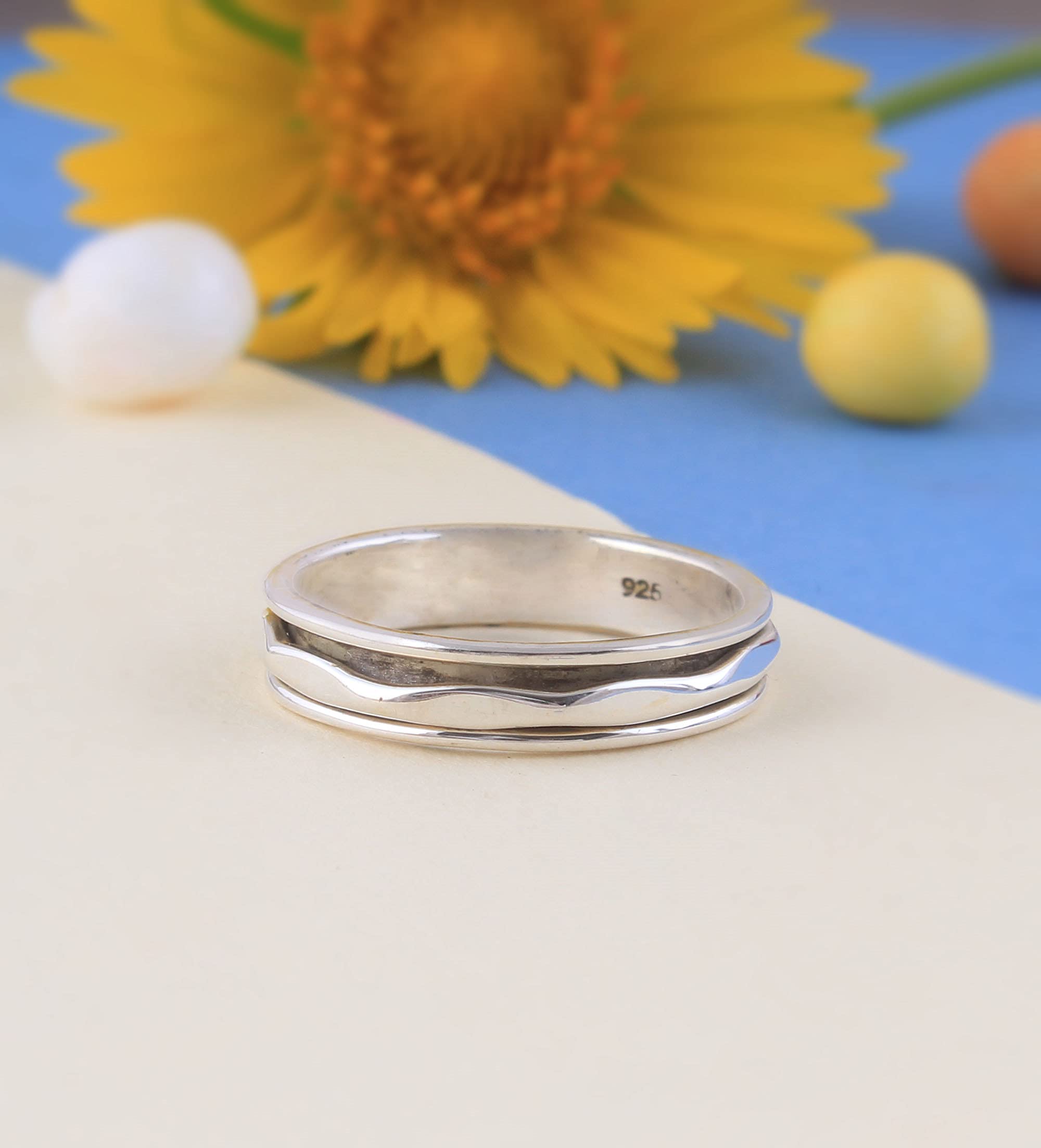 Solid 925 Sterling Silver Spinning Ring Thin Band Spinner (10)