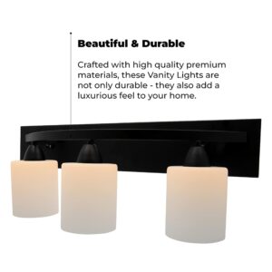 Dorence Bathroom Vanity Light Fxiture | Interior Bathroom Lighting Bar with Modern Milk Glass Shade | Bathroom Lights Over Mirror | Matte Black, 3 Lights, E26 100W LED, Bulbs not Included