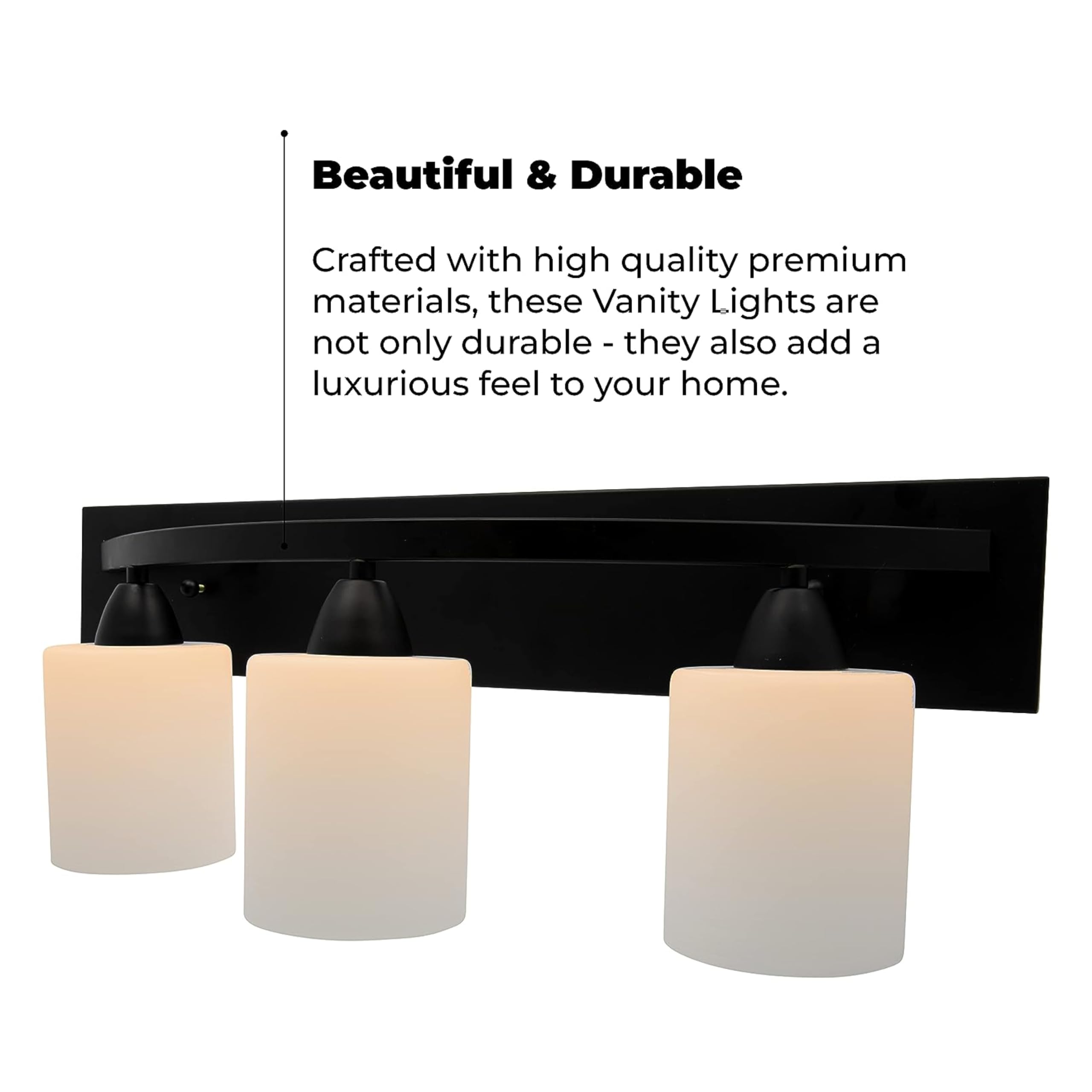 Dorence Bathroom Vanity Light Fxiture | Interior Bathroom Lighting Bar with Modern Milk Glass Shade | Bathroom Lights Over Mirror | Matte Black, 3 Lights, E26 100W LED, Bulbs not Included