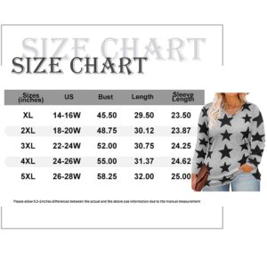 CARCOS Plus Size Tops for Women 3X Long Sleeve T Shirts V Neck Star Print Blouses Casual Grey Pullover Sweatshirts 3XL 22W 24W