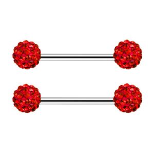 salwosai 14g stainless steel nipple piercing jewelry nipplering barbell round cz balls body rings 5/8 inch (red)