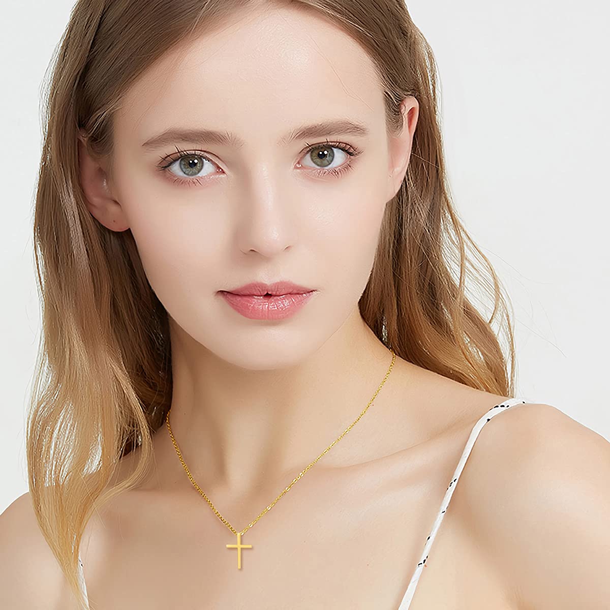 14kt Solid Gold Cross Necklace for Women, Real Gold Classic Cross Pendants Religious Jewelry Gift for Girl, Mom, Wife, 16"-18"