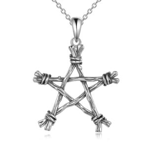 yfn pentagram necklace sterling silver pentacle necklace star necklace wiccan jewelry gifts for women men mother's day (pentagram)