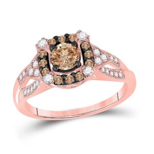 the diamond deal 14kt rose gold round brown diamond solitaire bridal wedding engagement ring 7/8 cttw