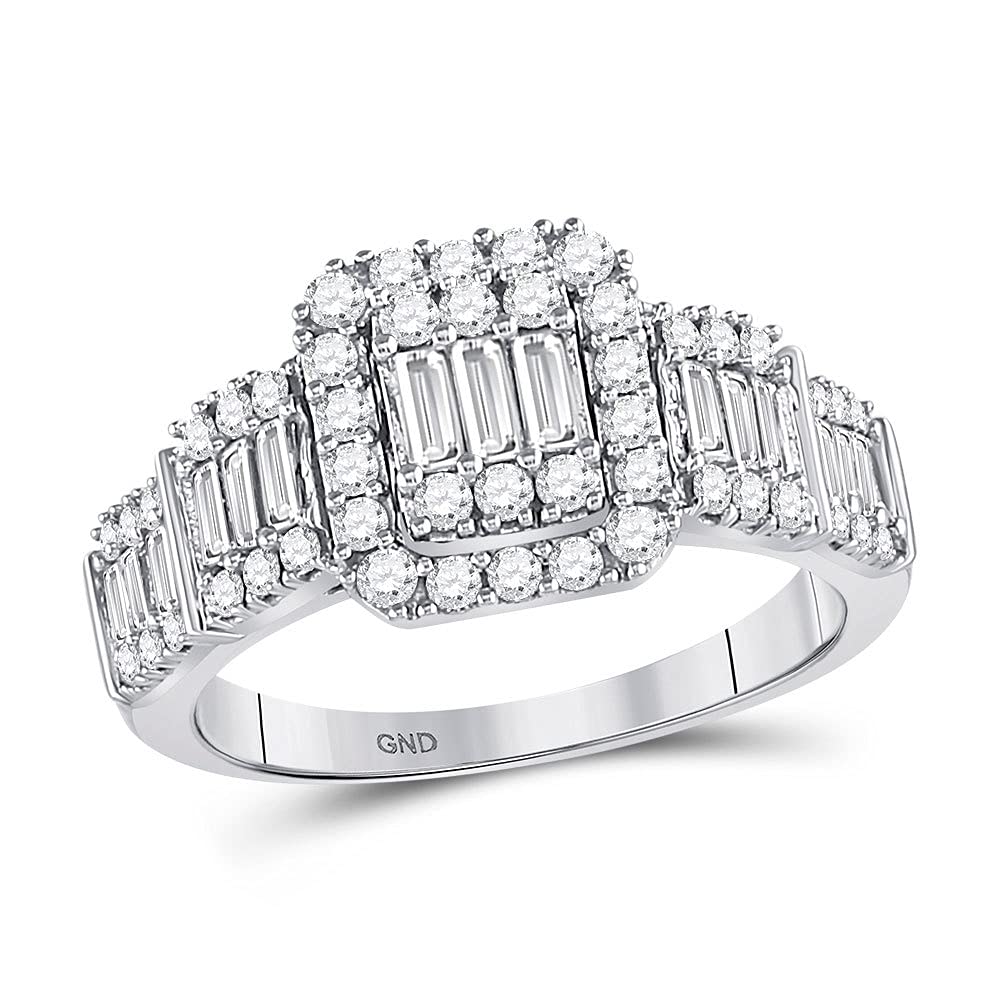 The Diamond Deal 14kt White Gold Baguette Diamond Cluster Bridal Wedding Engagement Ring 1 Cttw