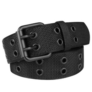 drizzte 47'' big and tall size double prong belt black grommet nylon belts for men unisex