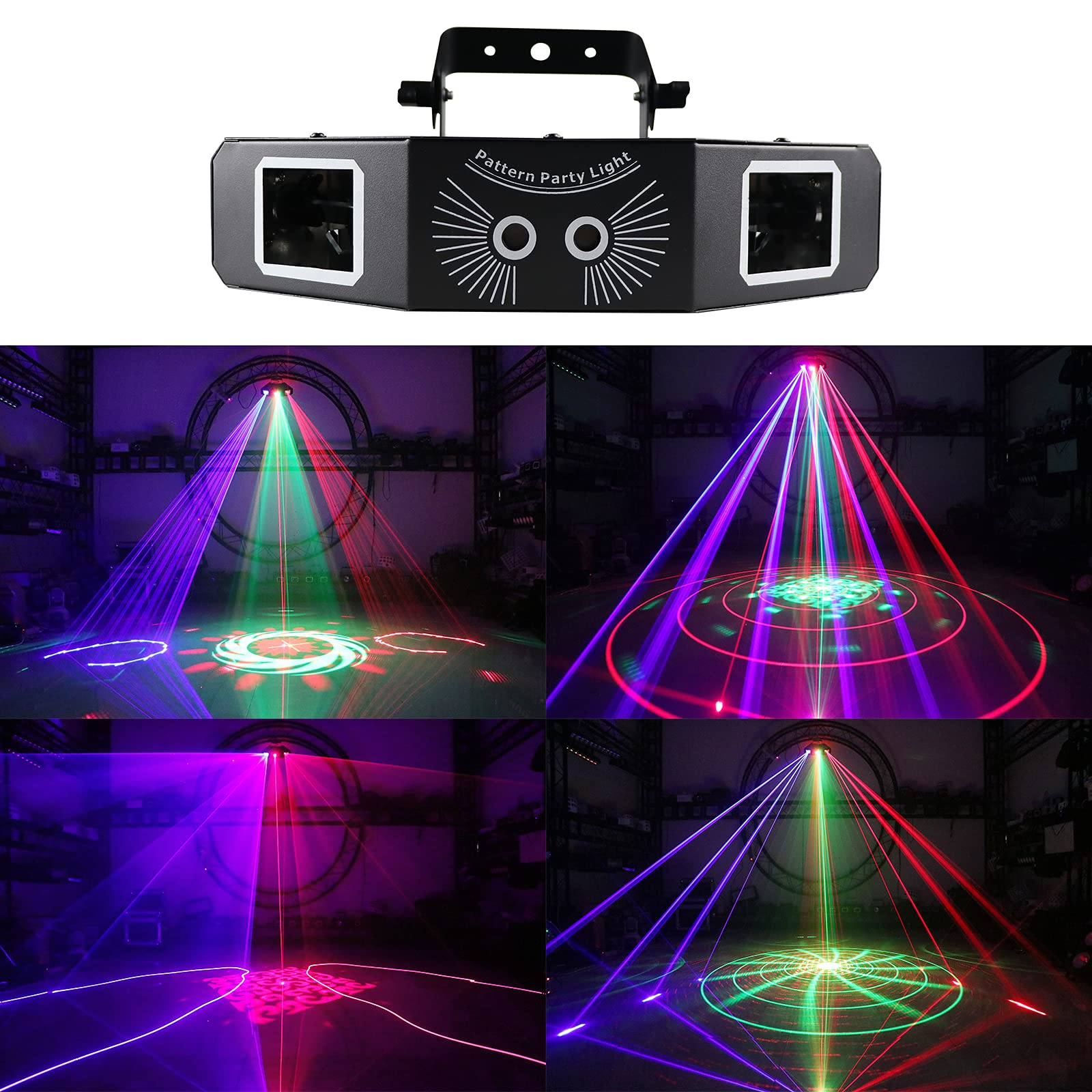 Pattern Party Light, Four Beam Effect,Scan Pattern Lights, Party Lights by DMX Control, Stage Lights for Festive - Home Dance Party Disco Bar Club Light Projecter