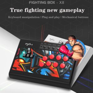 PXN-X8 Arcade Fight Stick Mechanical direction button controller with TURBO Macro Functions Plug and play Arcade Fighting For PC, PS3, PS4, Xbox One Xbox Series X/S Android TV Box, N-Switch