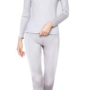 METWAY Women's Silk Long Johns V-neck Pure Silk Silk Long Underwear Thermal Underwear Sets for Winter Base Layer (X-Large SilverGrey)