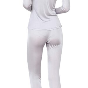 METWAY Women's Silk Long Johns V-neck Pure Silk Silk Long Underwear Thermal Underwear Sets for Winter Base Layer (X-Large SilverGrey)